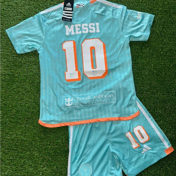 adidas | Shirts & Tops | Kids Messi Inter Miami Aqua Jersey 2425 Size ...